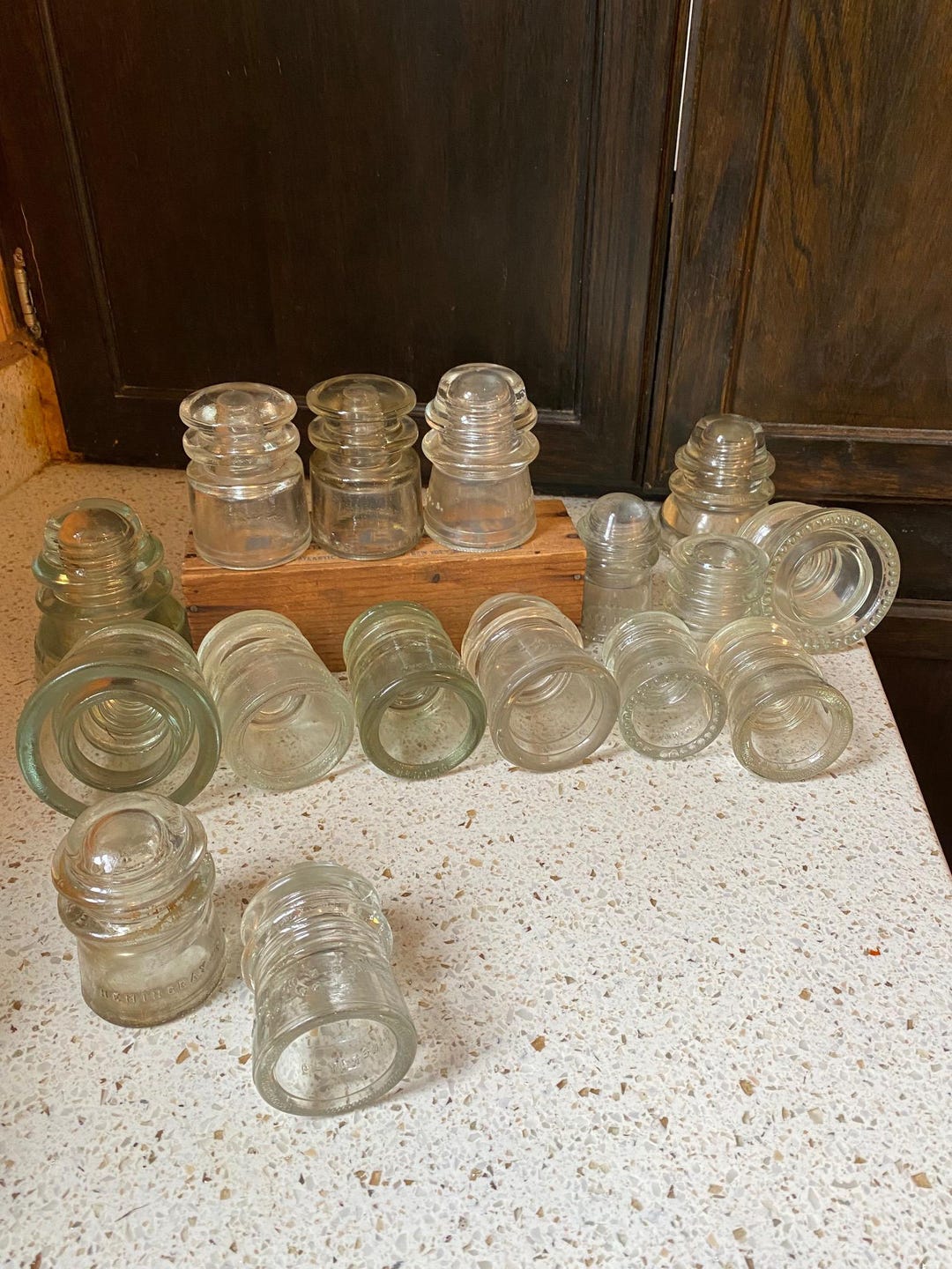 Clear Glass Phone Insulators. Hemingway Armstrong Insulators. Greenish ...