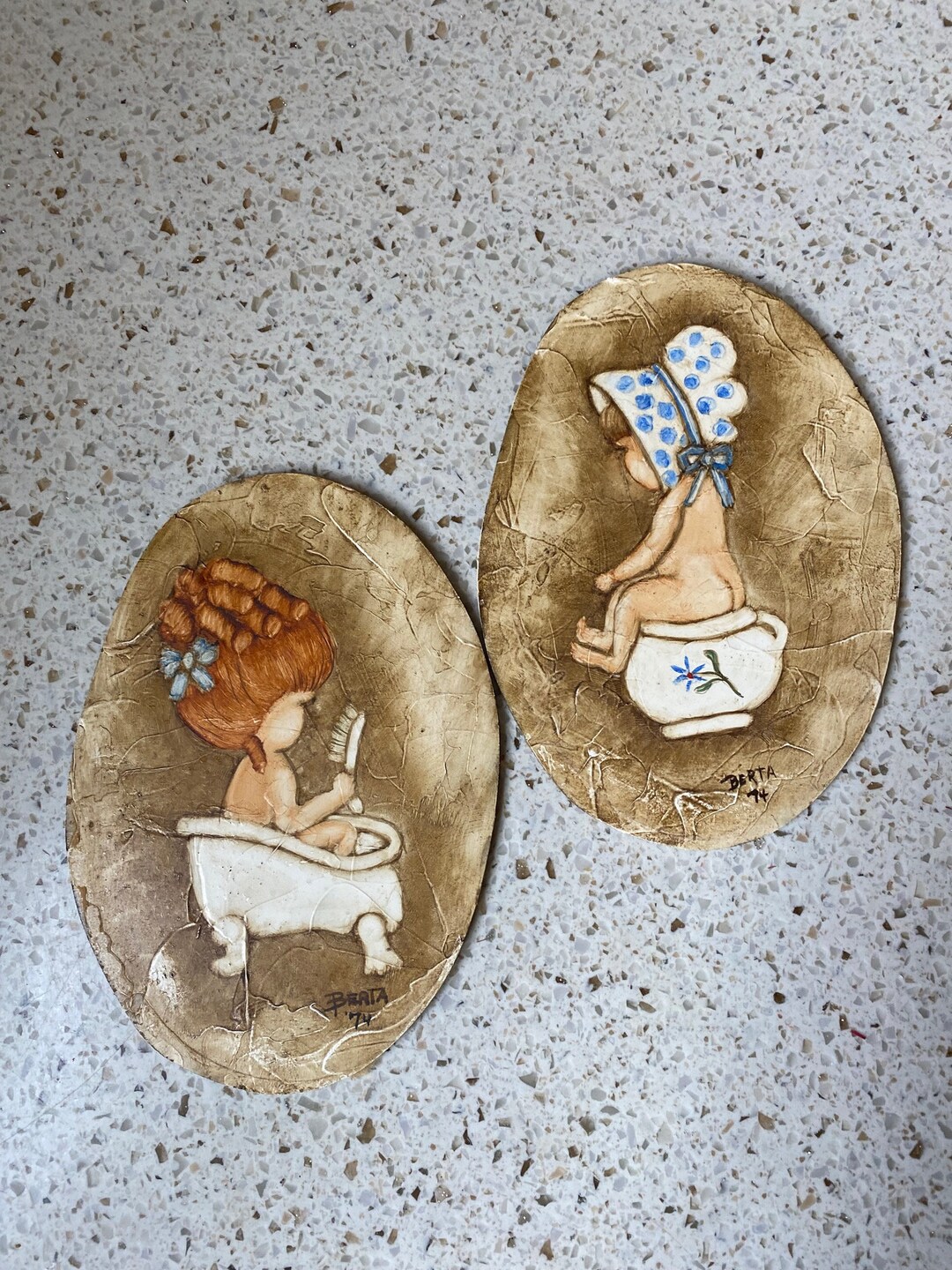 Vintage Girl Art. 70s Baby Girl Art. Toddler Bathroom Art. Retro ...