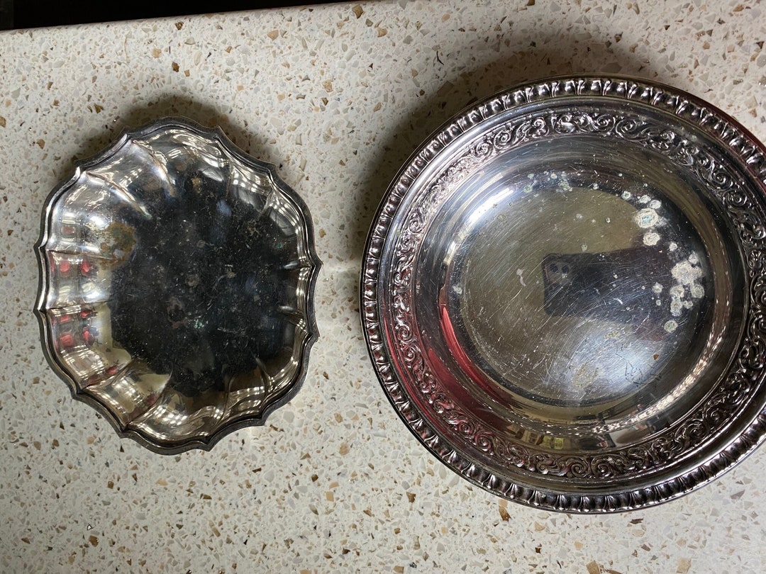 2 Small Silver Bowls. Distress Silver Bowls. Fluted Edge Silver Plate ...