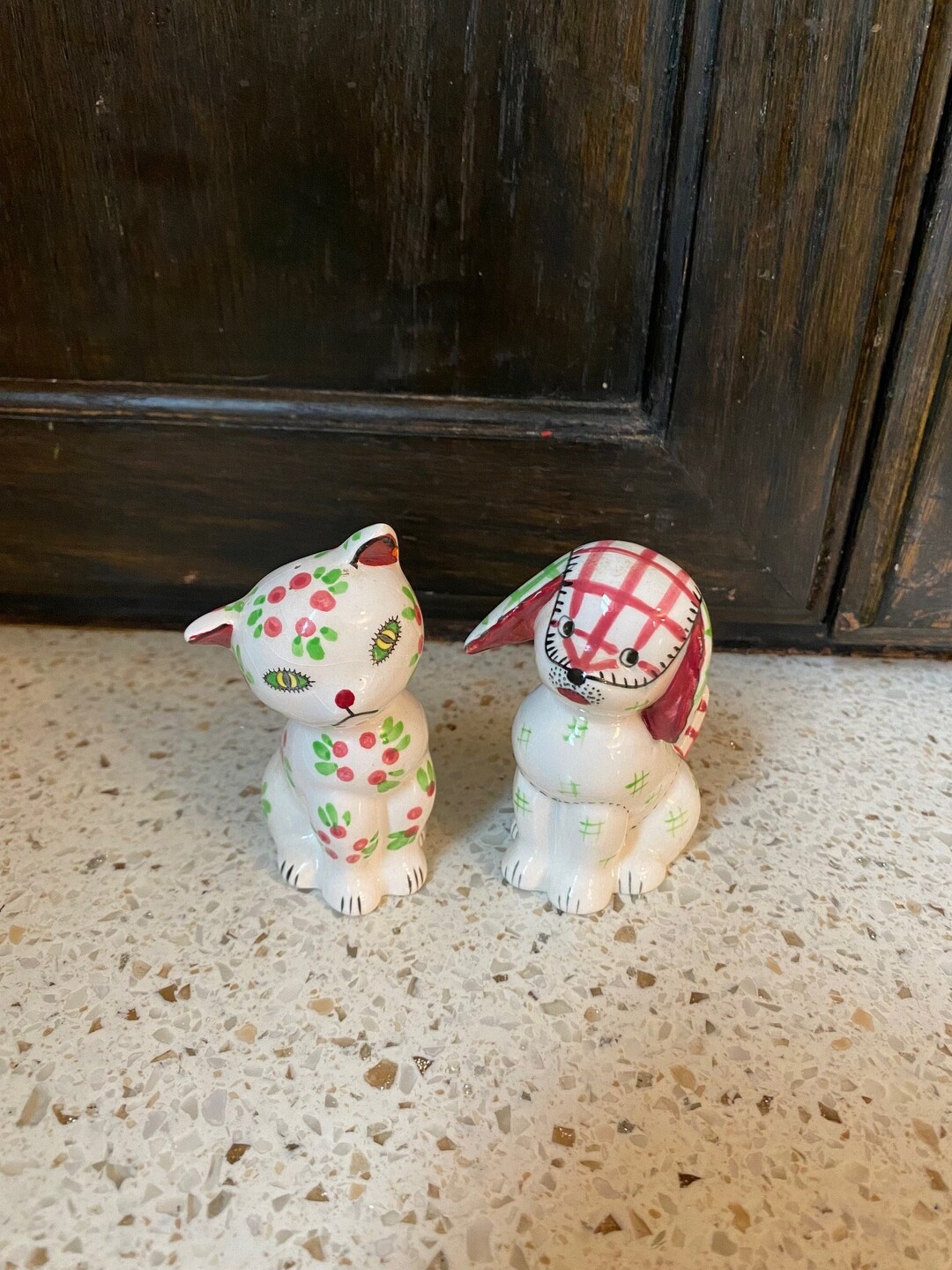 Calico Dog Cat Salt Pepper Set. Vintage Calico Animal Salt Pepper ...