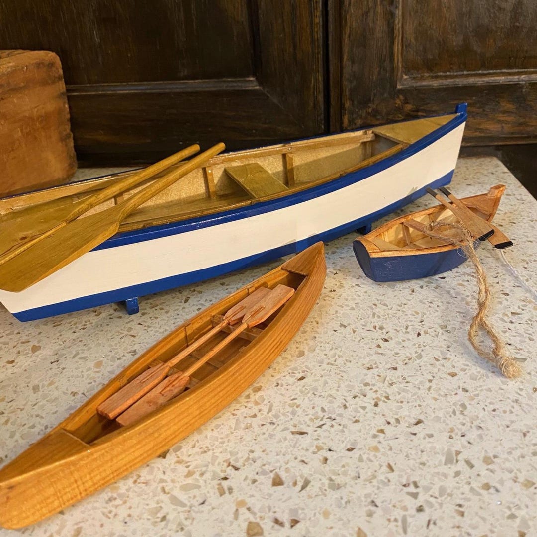 Wooden Row/skiff Boat Figurine. Finished Model Wood Boat. Boat With ...