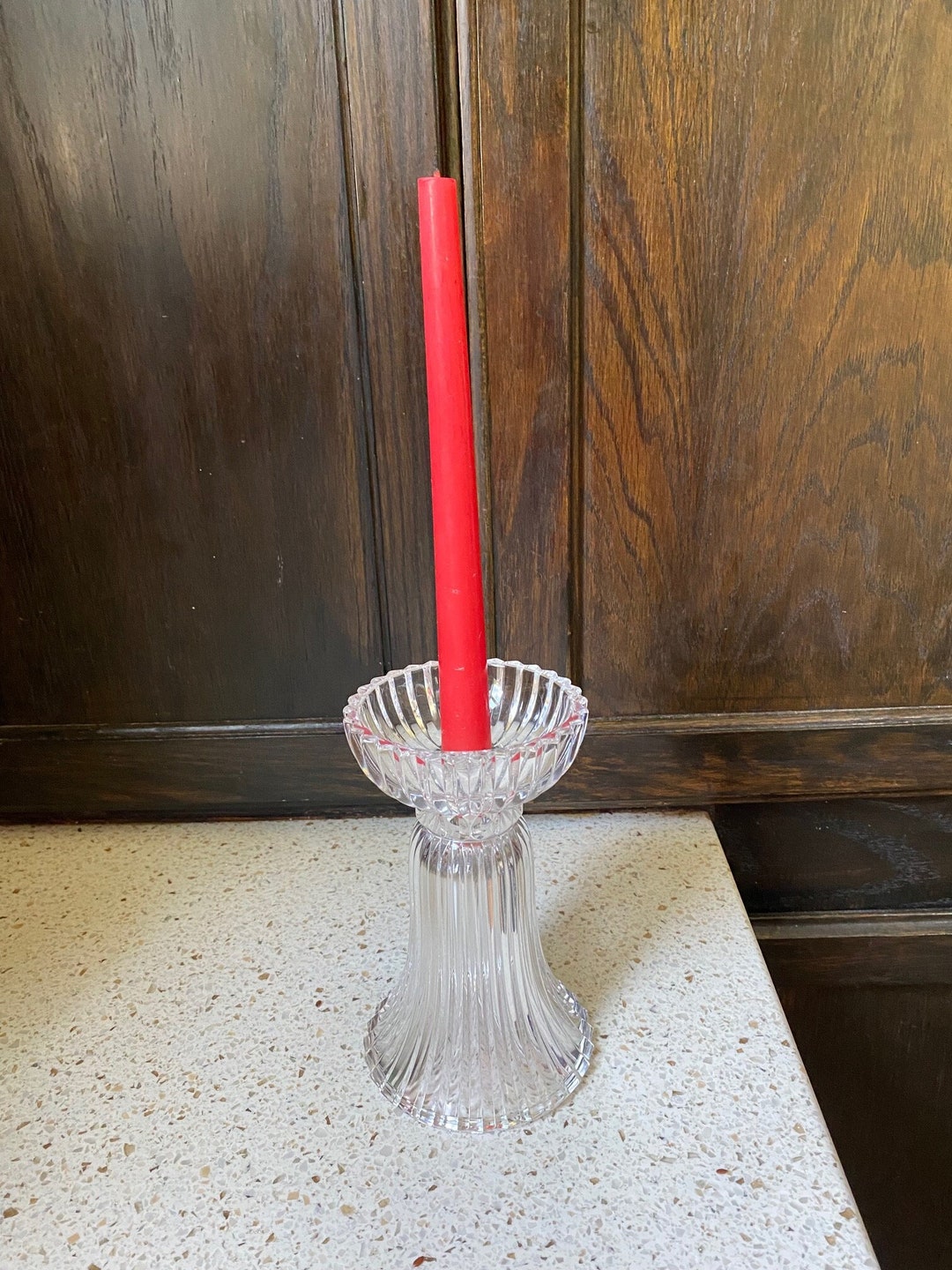 Reversible Candlestick Vase. Ribbed Glass Candlestick Holder. Clear ...