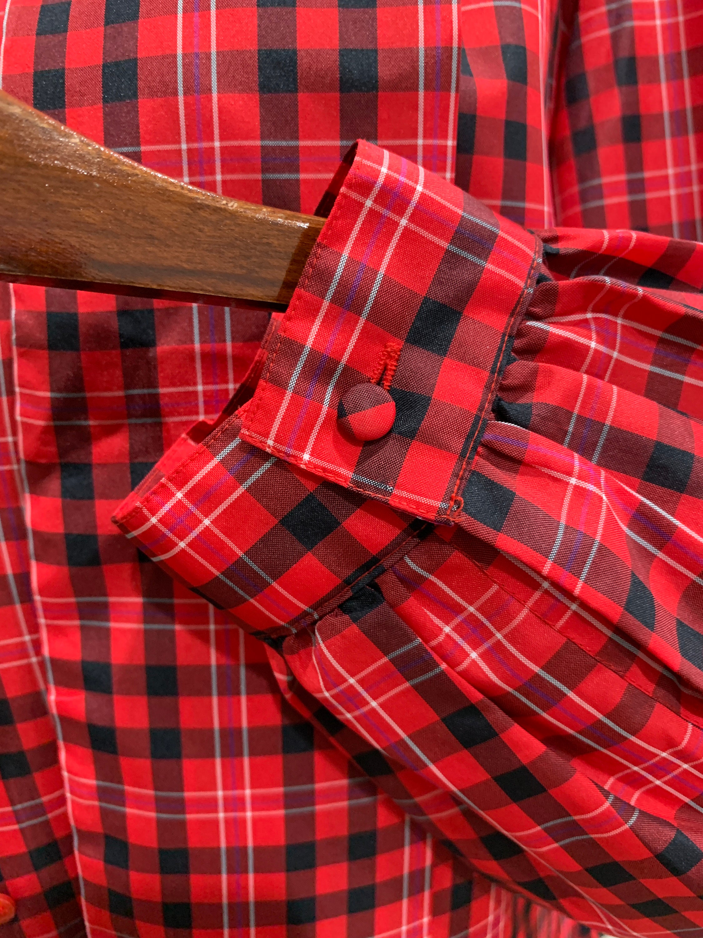 Red & Black Plaid Check Blouse W Tie. - Etsy