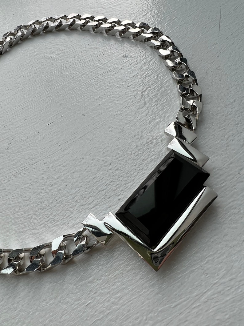 1980s Silver Chain and Black Onyx Necklace - Etsy