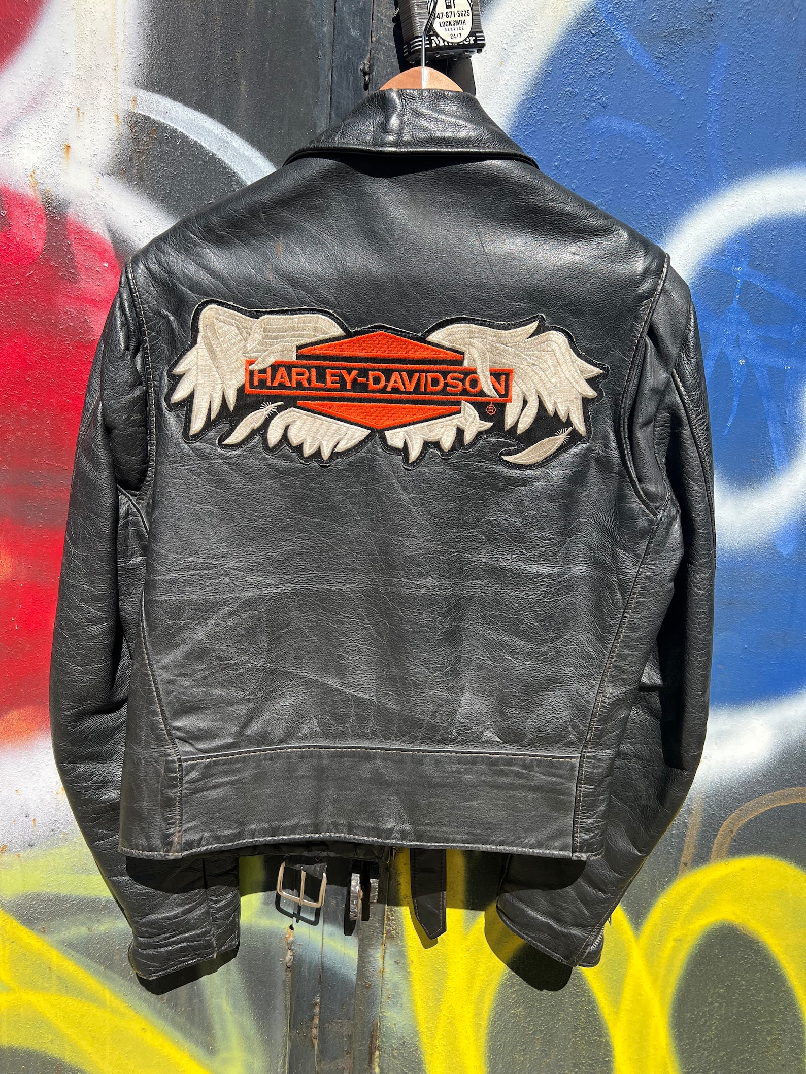 1960s Black Excelled Brand Leather Biker Jacket With Harley Davidson ...