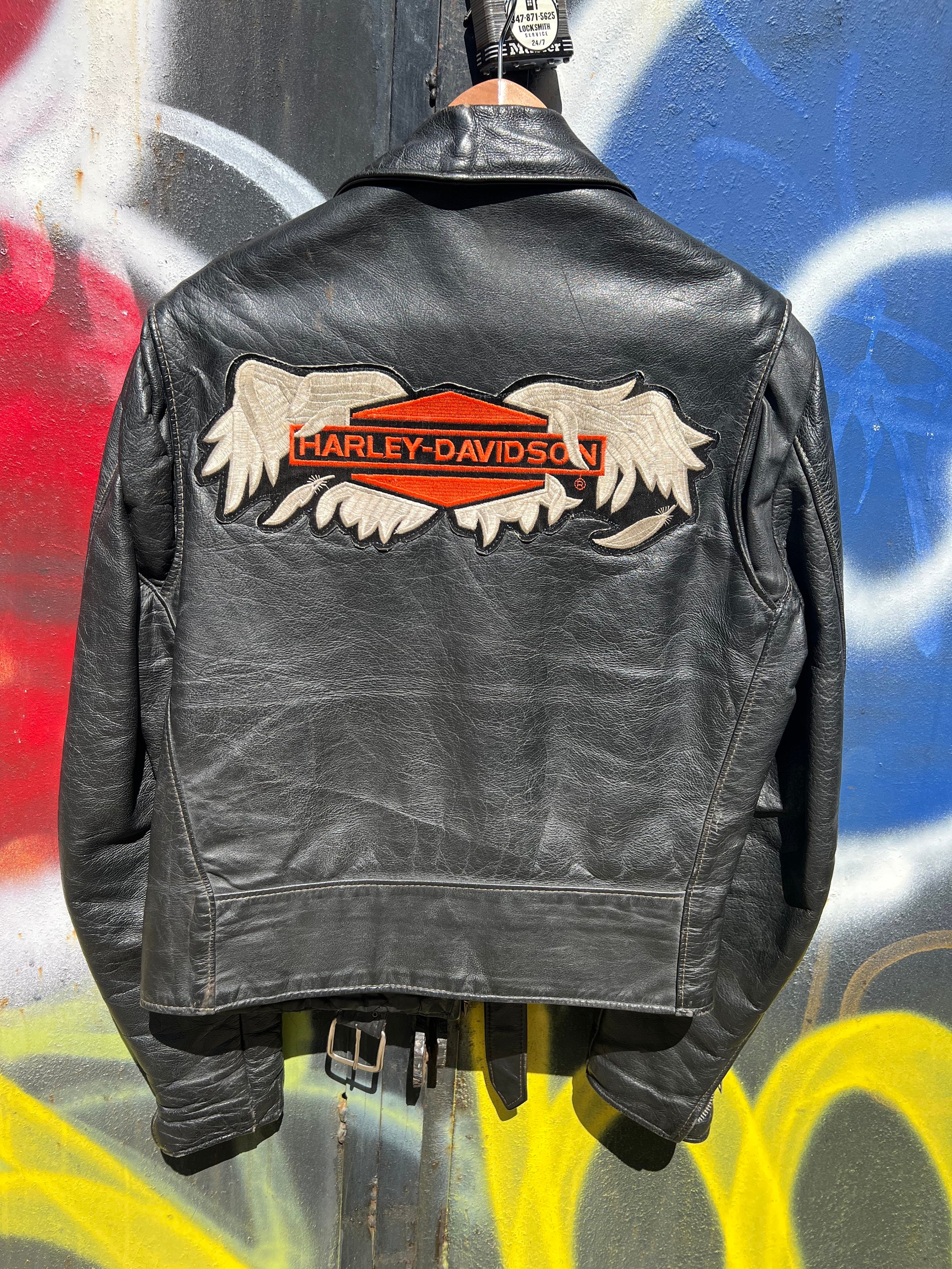 1960s Black Excelled Brand Leather Biker Jacket With Harley Davidson ...
