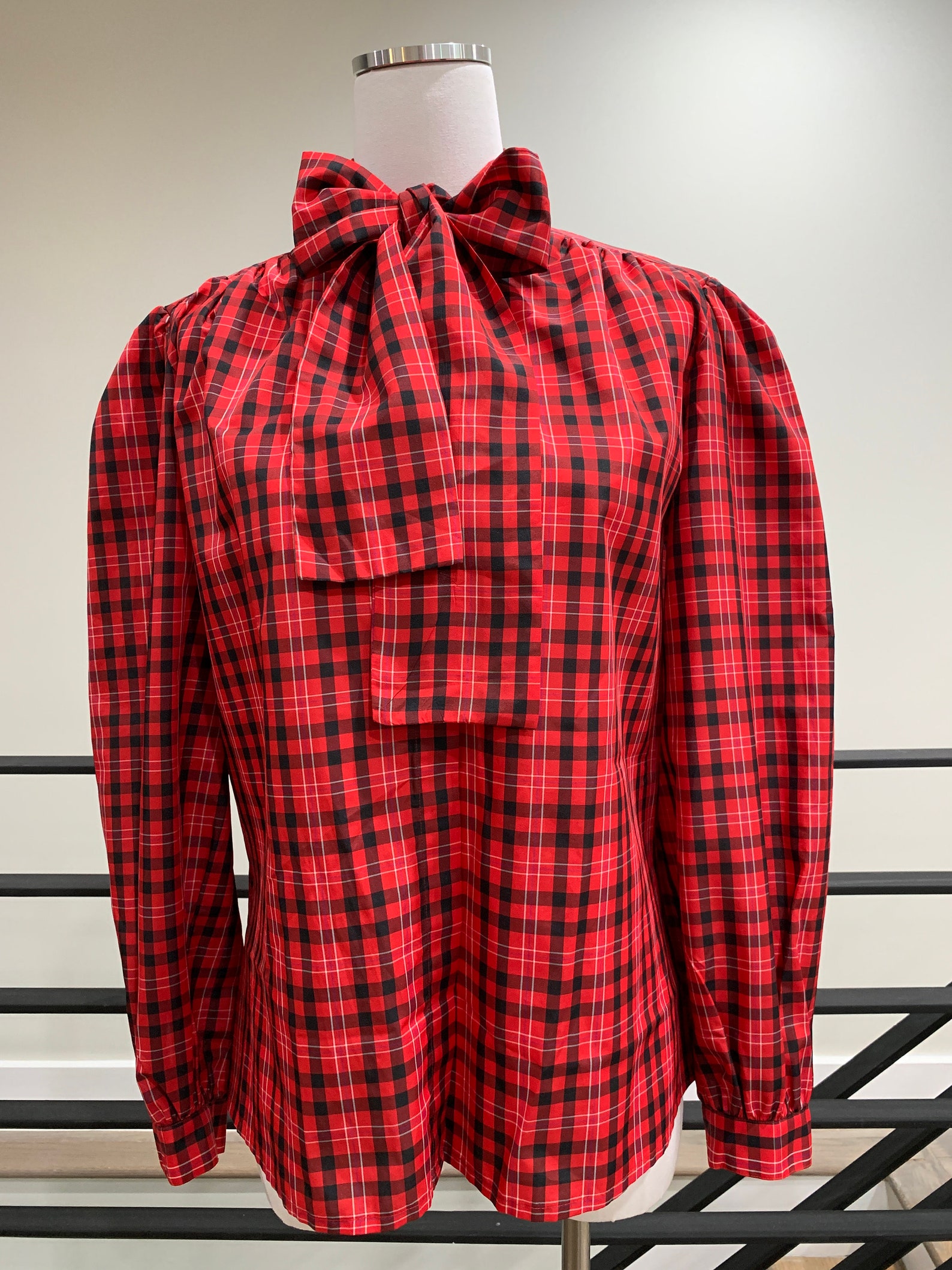 Red & Black Plaid Check Blouse W Tie. - Etsy