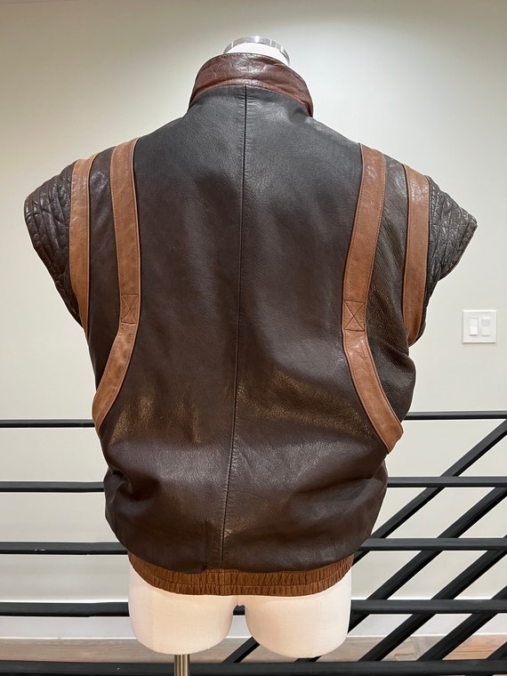 1980s New Wave mens brown leather vest - Gem