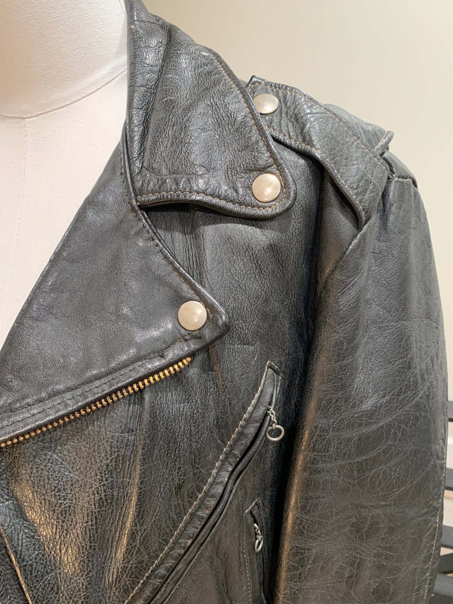 1960s Black Excelled Brand Leather Biker Jacket With Harley Davidson ...