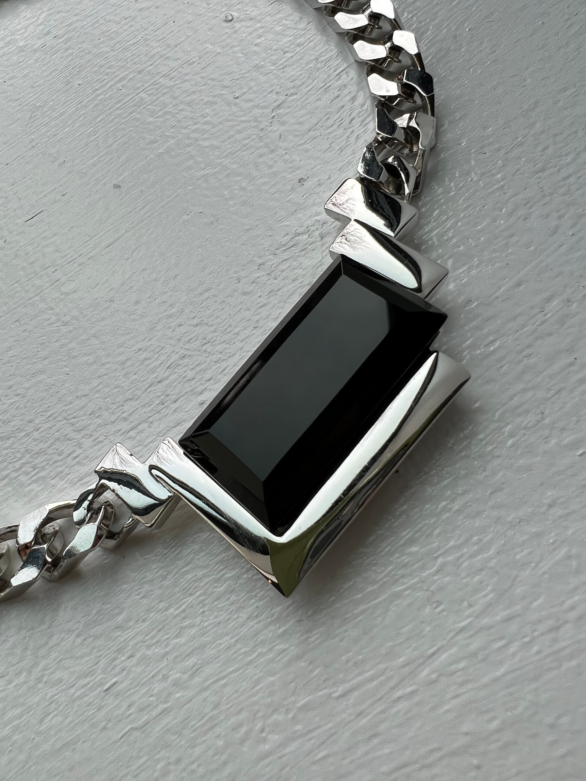 1980s Silver Chain and Black Onyx Necklace - Etsy
