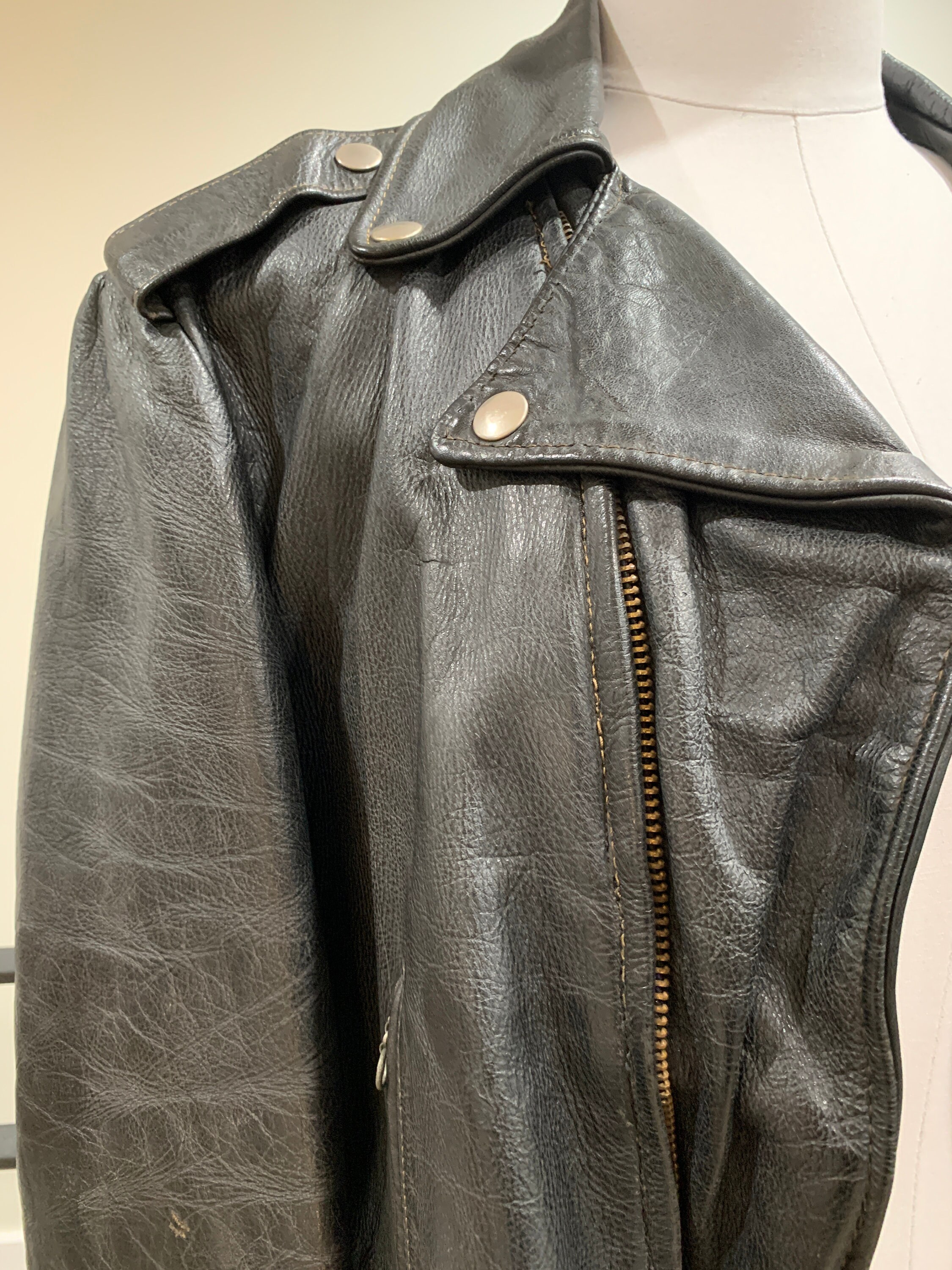 1960s Black Excelled Brand Leather Biker Jacket With Harley Davidson ...