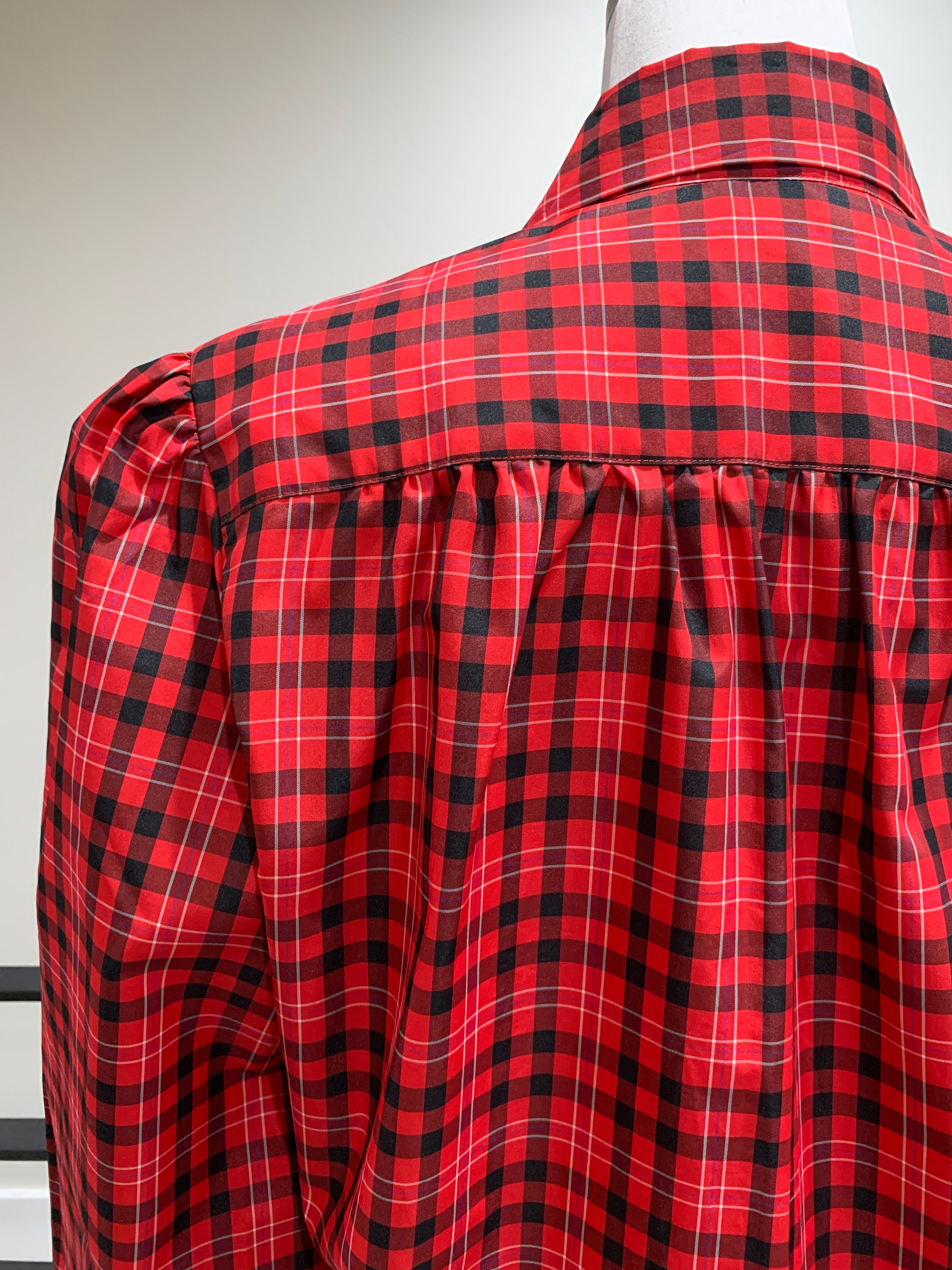 Red & Black Plaid Check Blouse W Tie. - Etsy