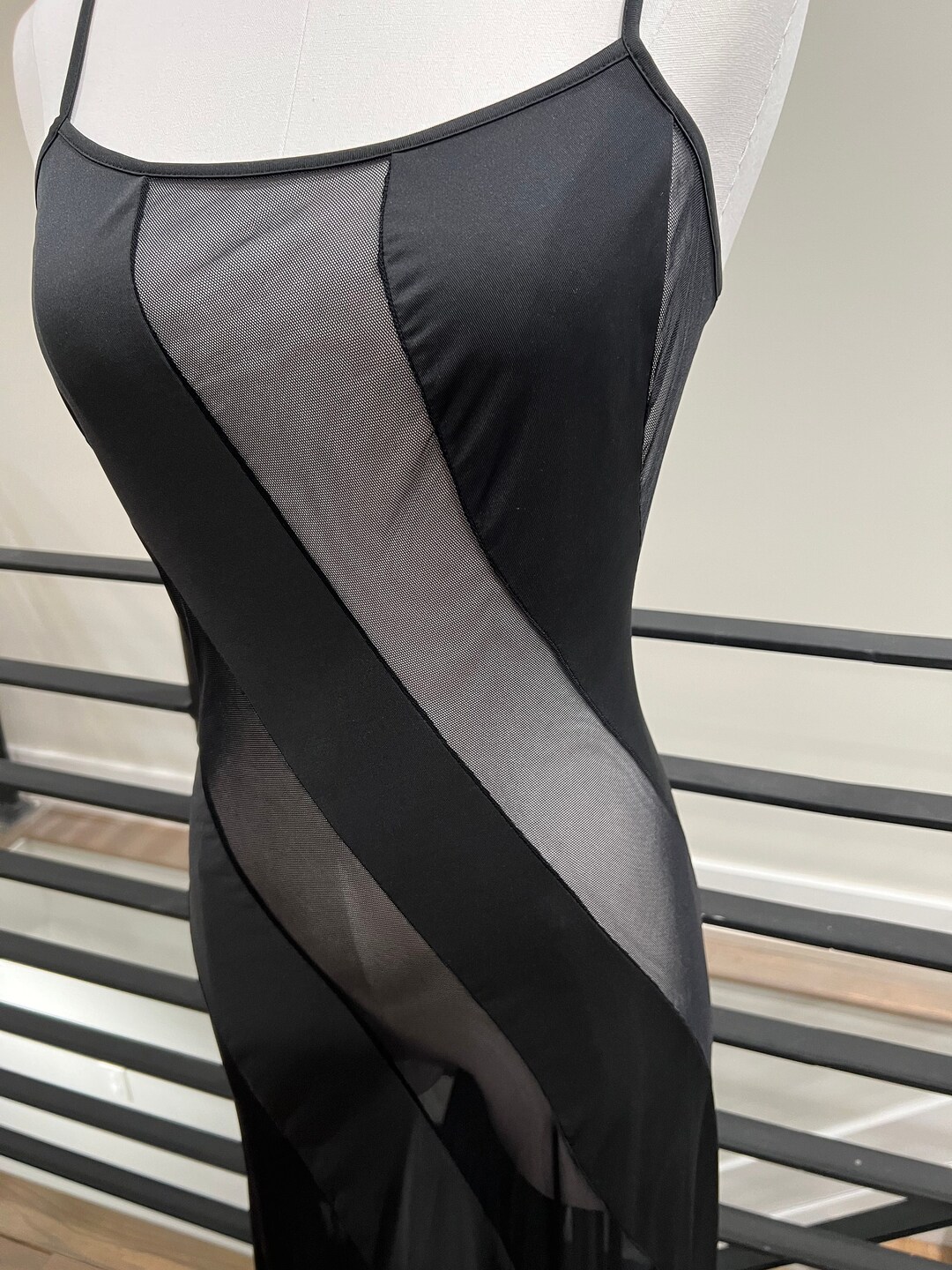 1980s Black Striped Sheer Dress - Etsy