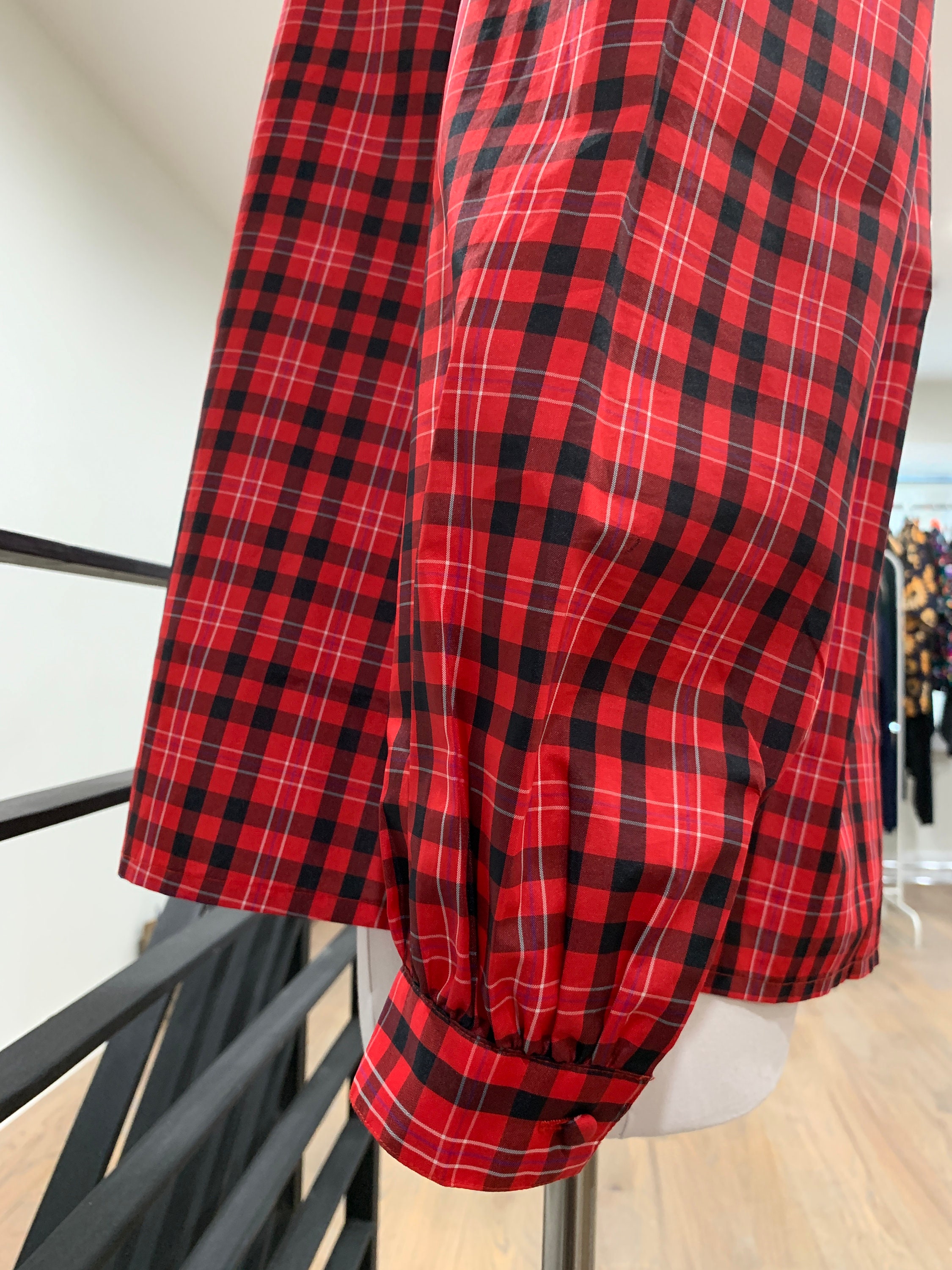 Red & Black Plaid Check Blouse W Tie. - Etsy