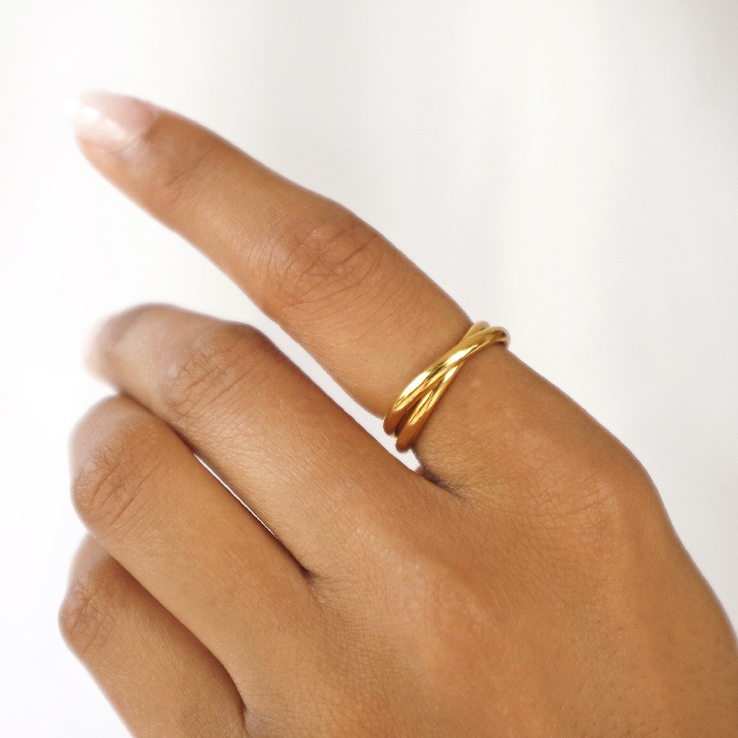 Gold Interlocked Double Ring Minimal Ring Gold Band Ring - Etsy UK