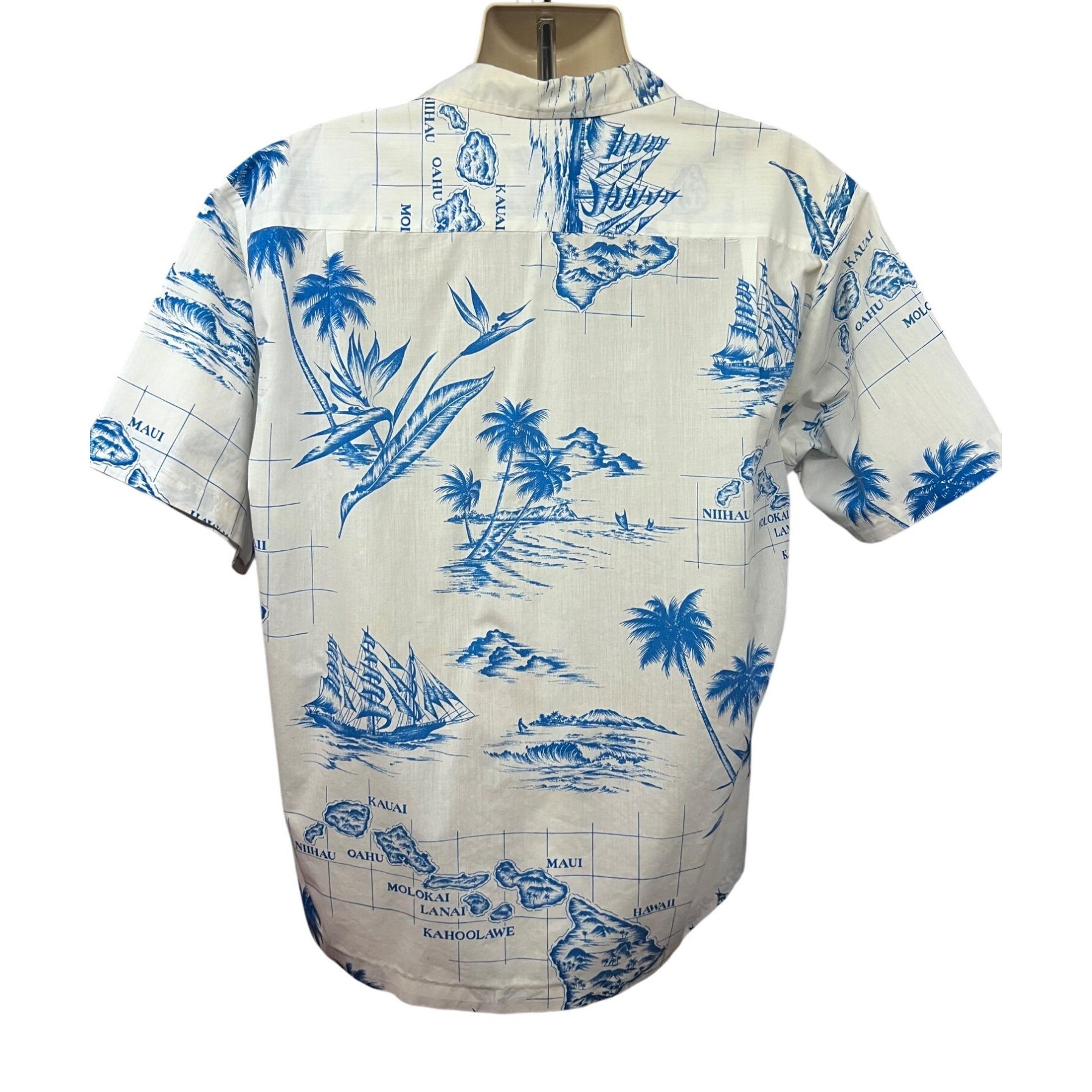 Kai Nani Mens Vintage Hawaii Aloha White Blue Nautical Button up Shirt ...