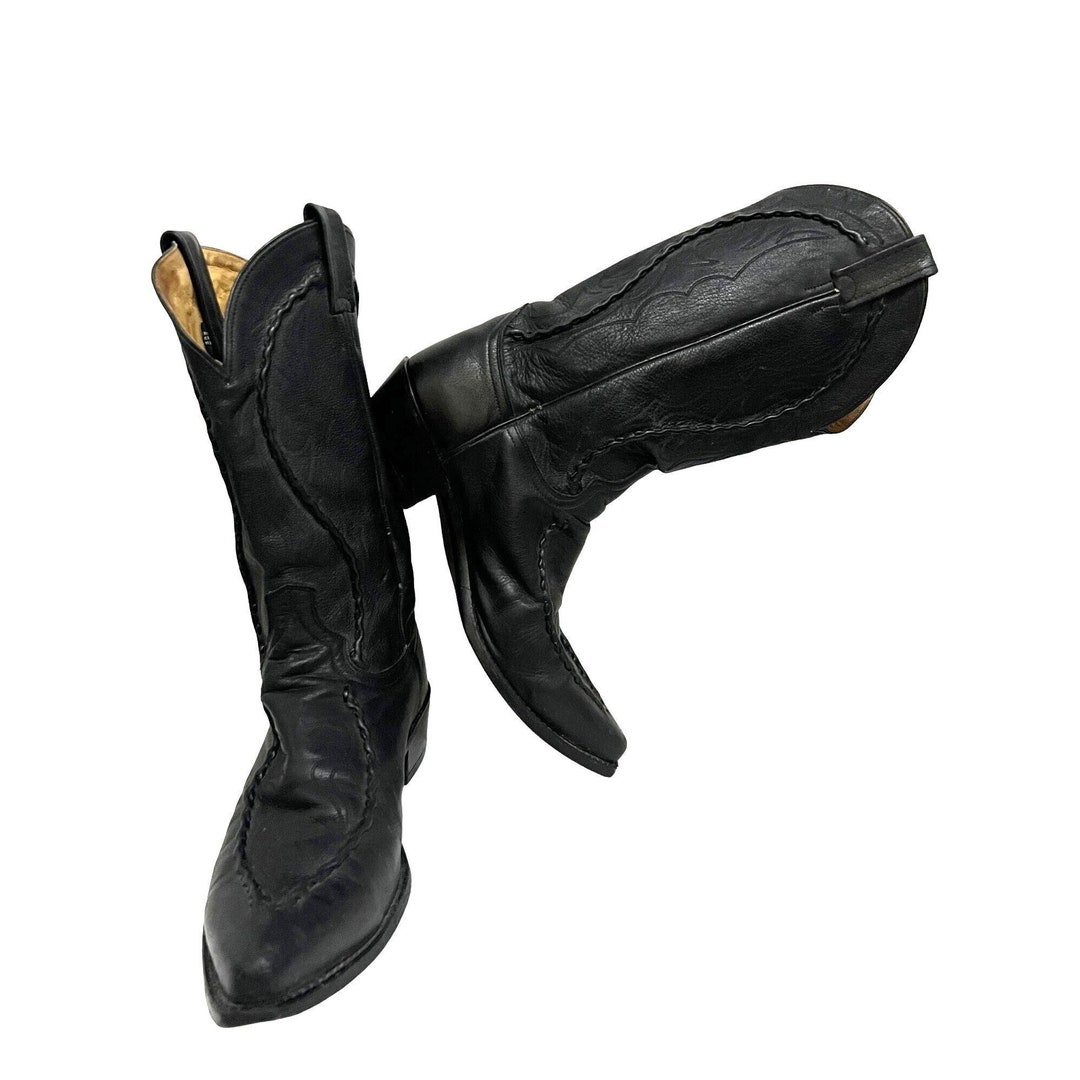Dan Post Mens Black Buckskin Bucklace Leather Western Cowboy Boots ...