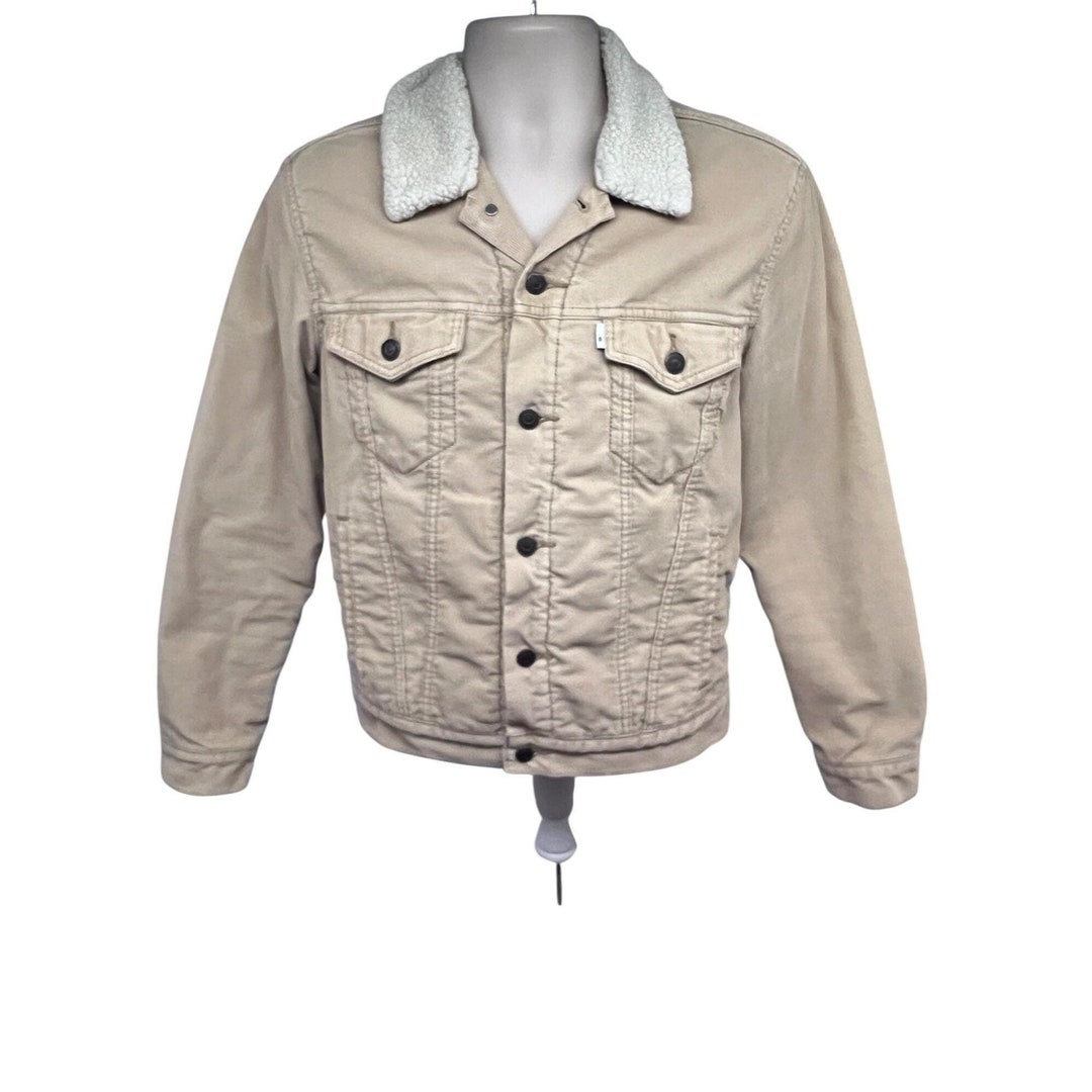 Levis Mens Tan Corduroy Button up Trucker Jacket Coat Small Sherpa ...