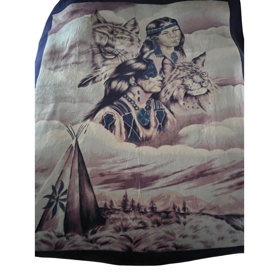 Native American Indian Plush Heavy Large Reversible Blanket 82x78 ...