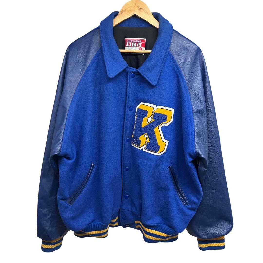 NEFF Vintage Varsity Letterman Snap up Jacket Mens 2XL Blue Wool ...