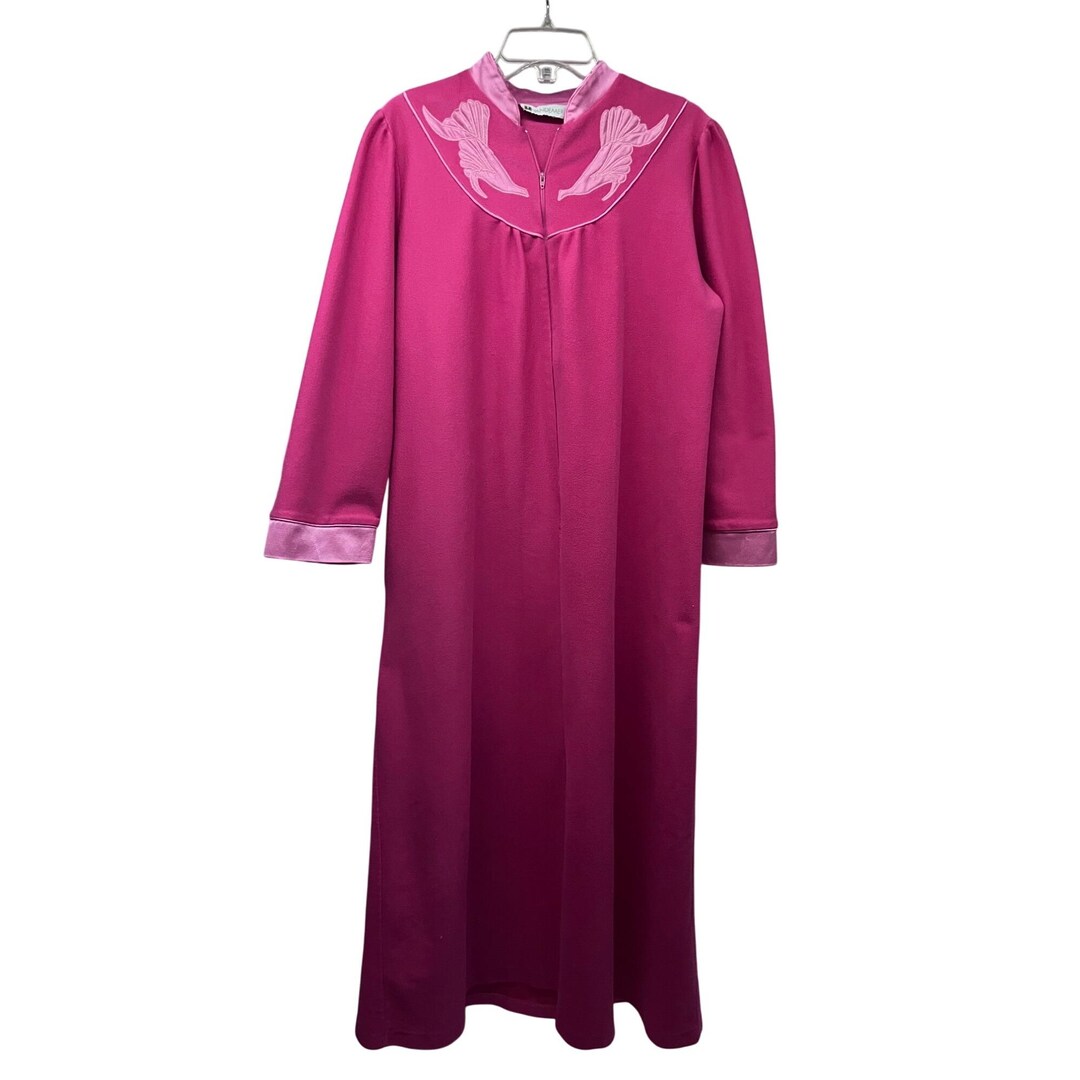 Jcpenney Vintage 70s Pink Peacocks Zip up Robe Housecoat Womens Large ...