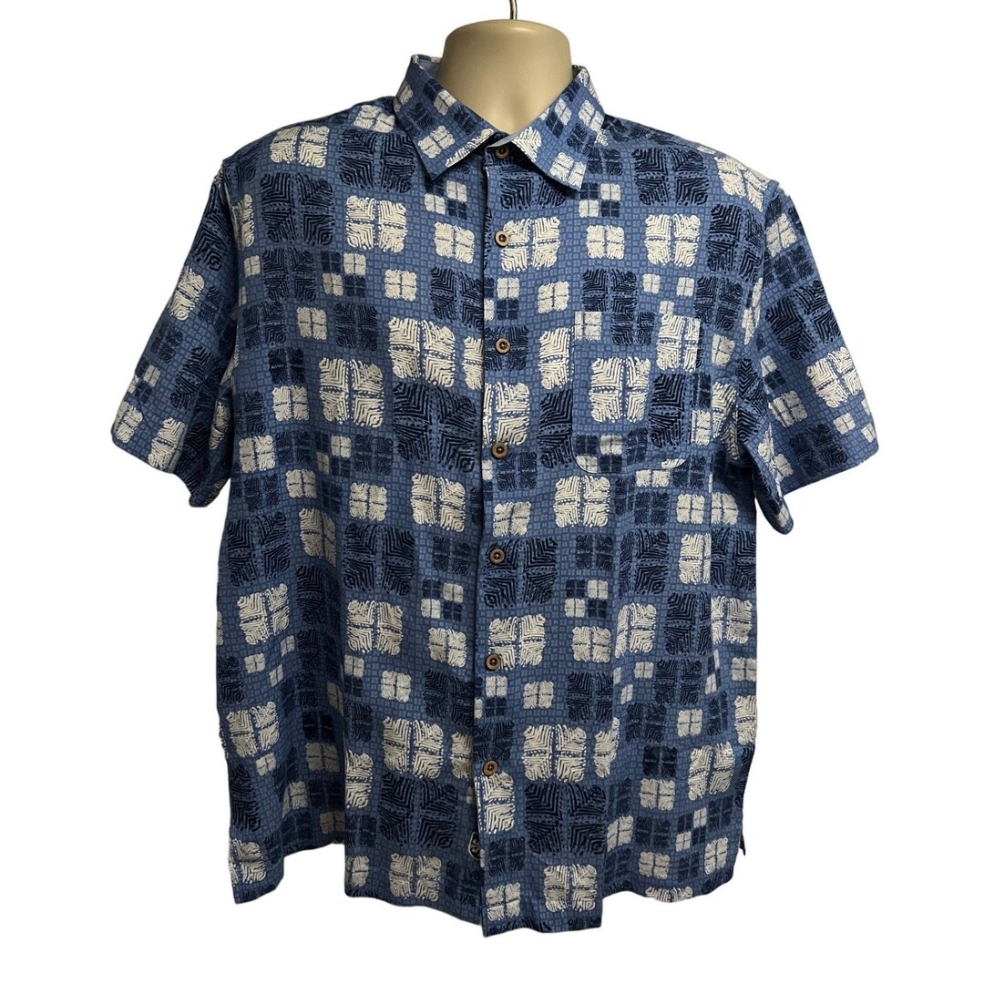 Nat Nast Designer Blue Silk Vintage Button Front Camp Shirt Mens Large ...