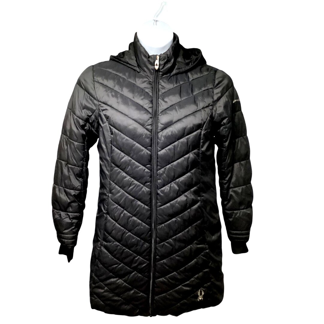 Spyder Boundless Black Long Winter Puffer Hooded Jacket Womens Medium ...