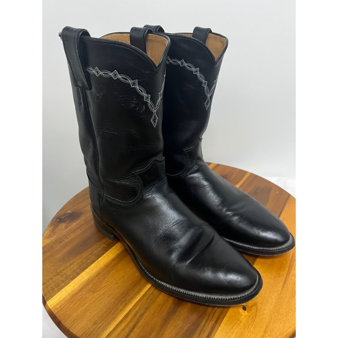 Justin Brock Roper Mens Western Cowboy Boots US 9.5 Black Leather Pull ...