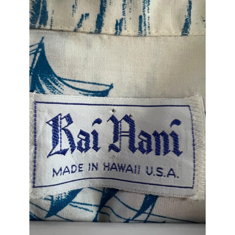 Kai Nani Mens Vintage Hawaii Aloha White Blue Nautical Button up Shirt ...