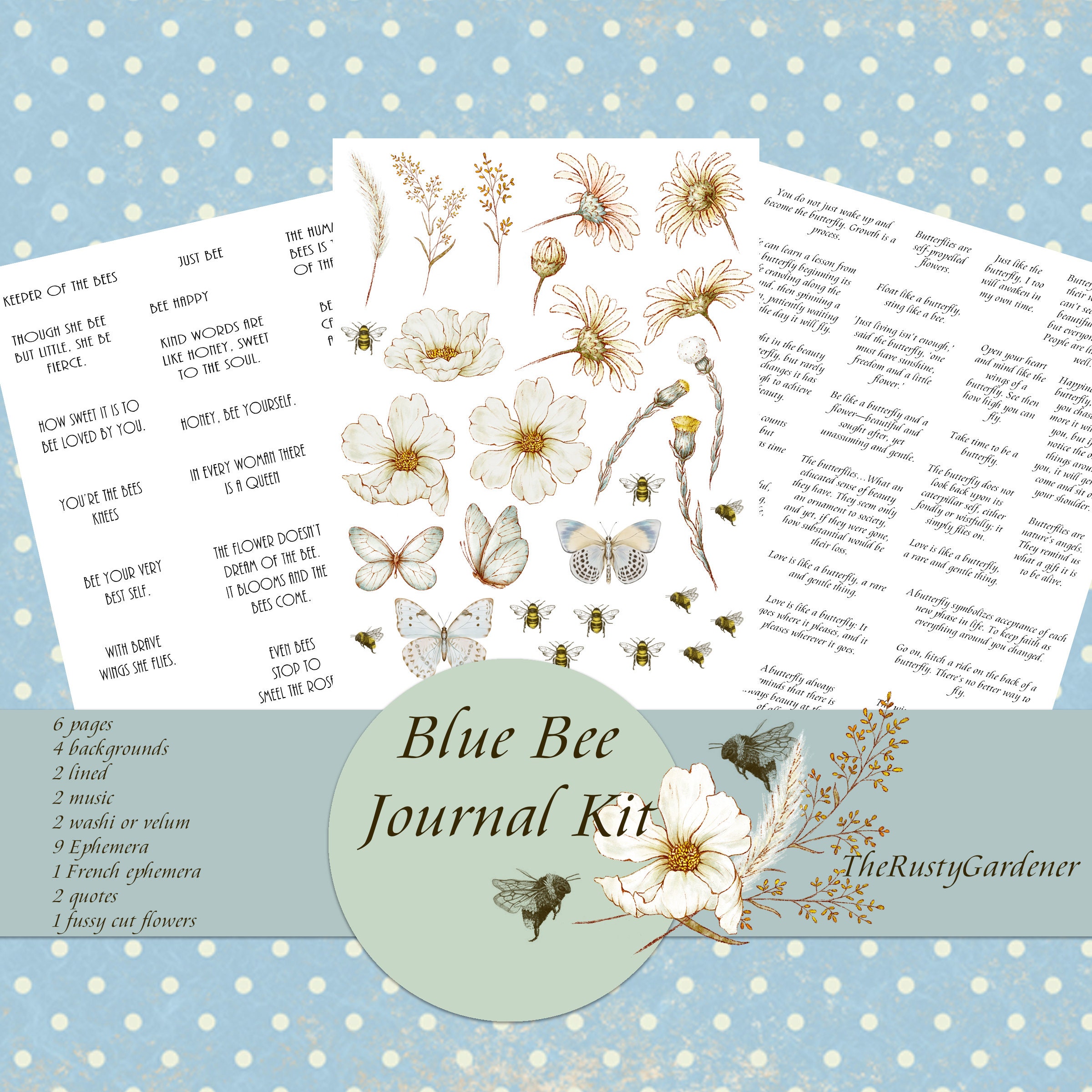 Printable Blue Bee Journal Kit Bee Journal Bee Junk Journal - Etsy