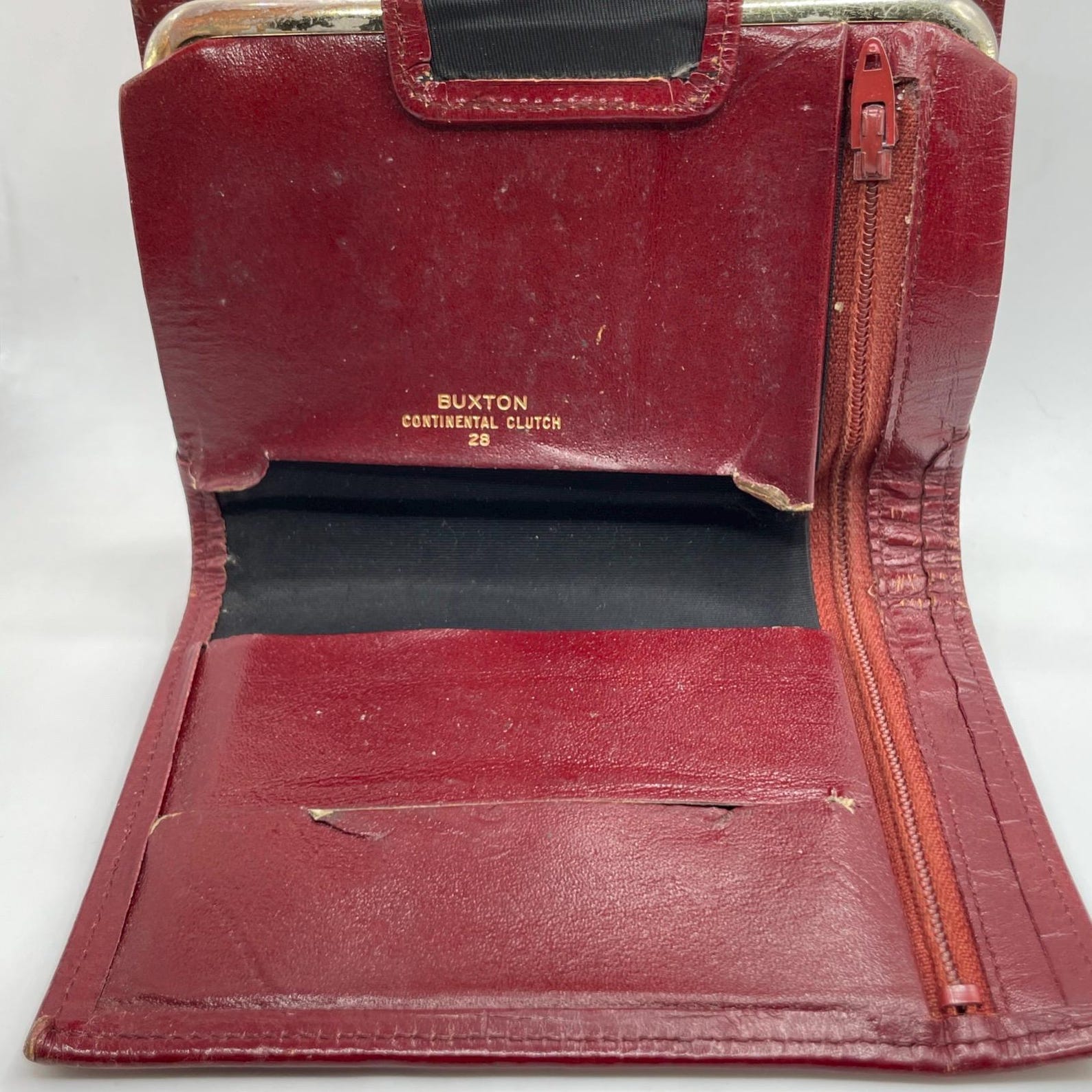 Vintage Red Leather Buxton Continental Clutch 28 Wallet With Box Button ...