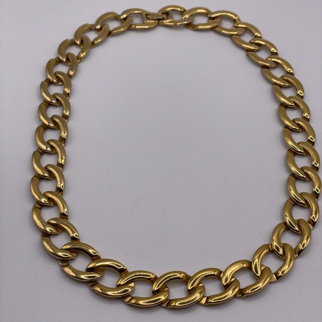 VTG 70s Chunky Monet Shiny Gold Tone Statement Curb Link Chain Necklace ...