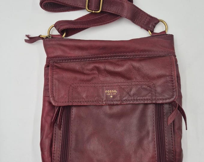 VTG Y2K Red Merlot Leather Fossil Shoulder Crossbody Bag Purse Many ...