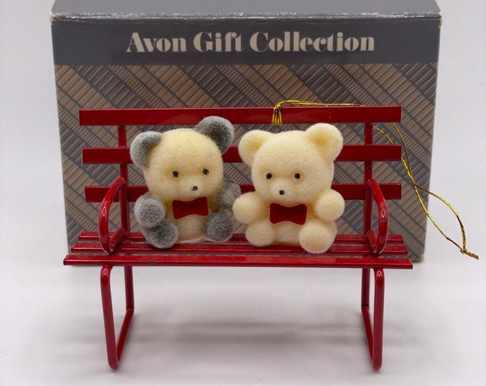 Vintage 1986 80s Avon Gift Teddies on a Bench Christmas Ornament New ...