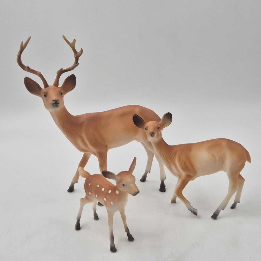 VTG MCM Fawn Doe Steer Deer Family Plastic Set of 3 Decor Nativity ...