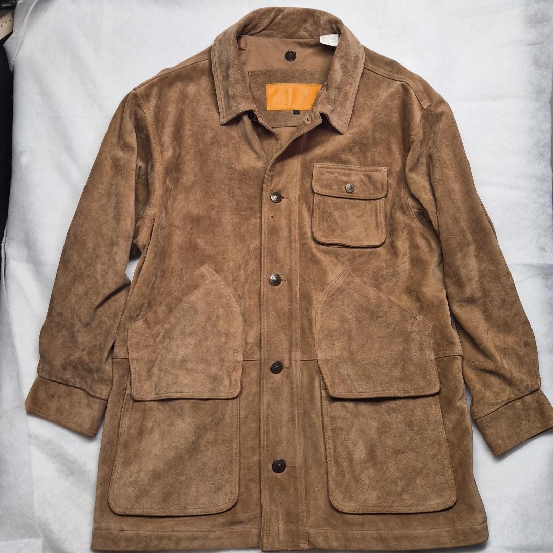 VTG Timberland Mens Large Tan Suede Genuine Leather Jacket Coat Button ...
