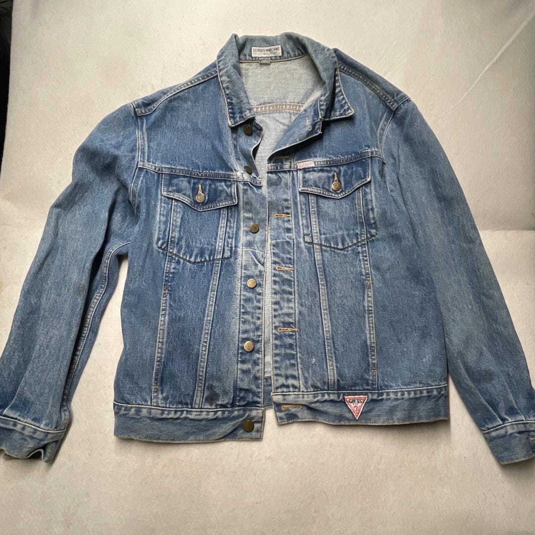 Vintage Guess Denim Jean Jacket Womens Sz L Blue Georges Marciano Made ...