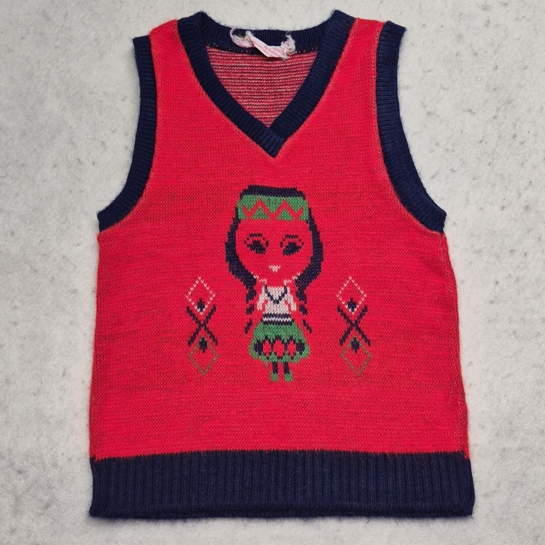 VTG 70s Child Knit Love Bug Indian Native American Girl Sweater Vest ...