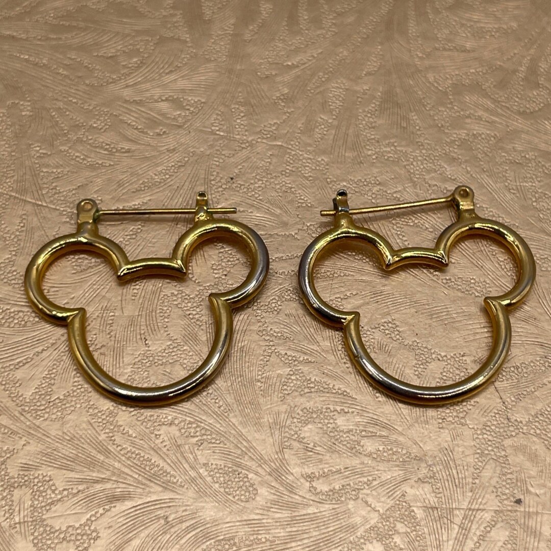 Disney Gold Tone Mickey Mouse Hoop Earrings Pierced Dainty Simple ...