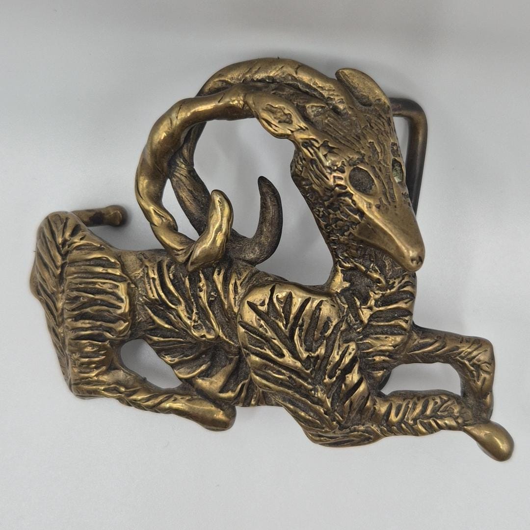 VTG Brass Ram Big Horn Goat Dall Sheep Zodiac Aries Western Mountain ...