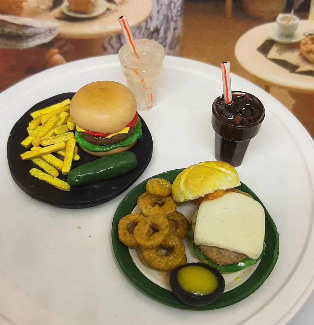 Set of Dinner Plates Bar and Grill Food With Drinks, 1:6 Scale - Etsy