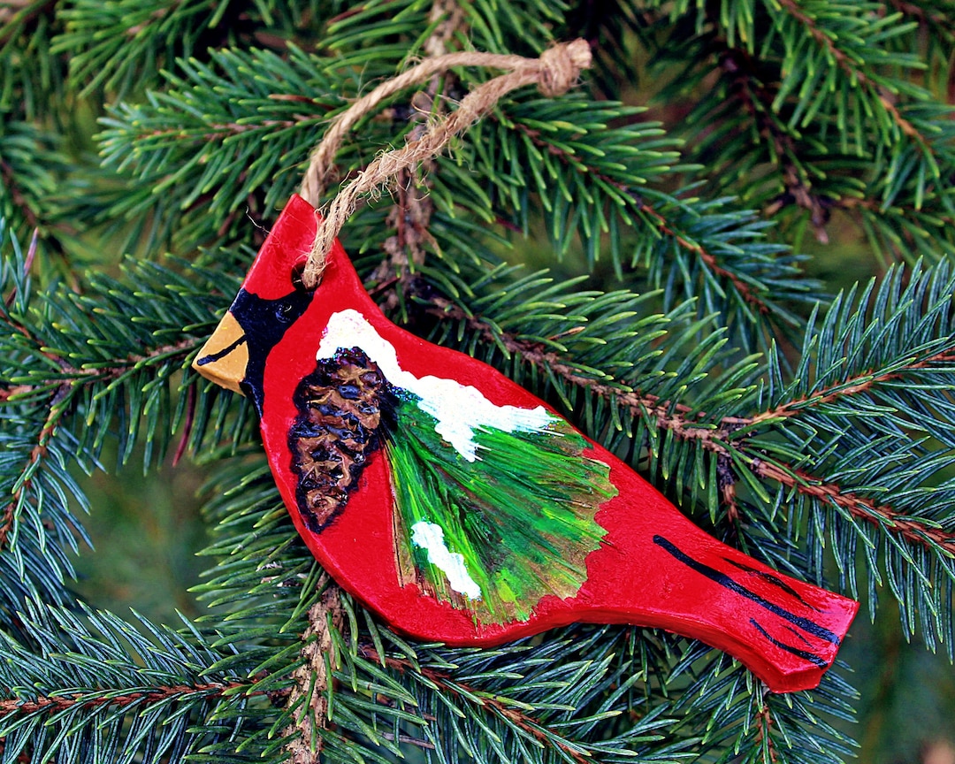 Clay Cardinal Ornament, Real Pine Cone Impression, Hand Painted ...