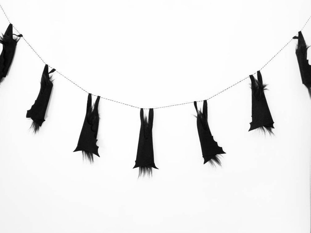 Halloween Hanging Sleeping Bats Black Felt Garland Banner Bunting ...