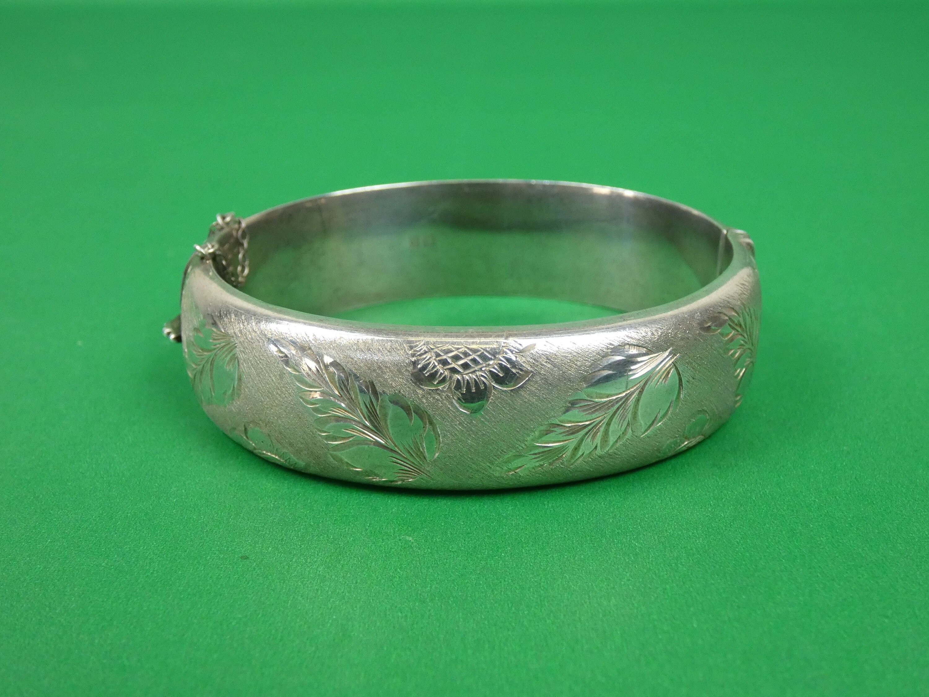 Vintage Hallmarked Silver Leaf Bangle Bracelet Etsy