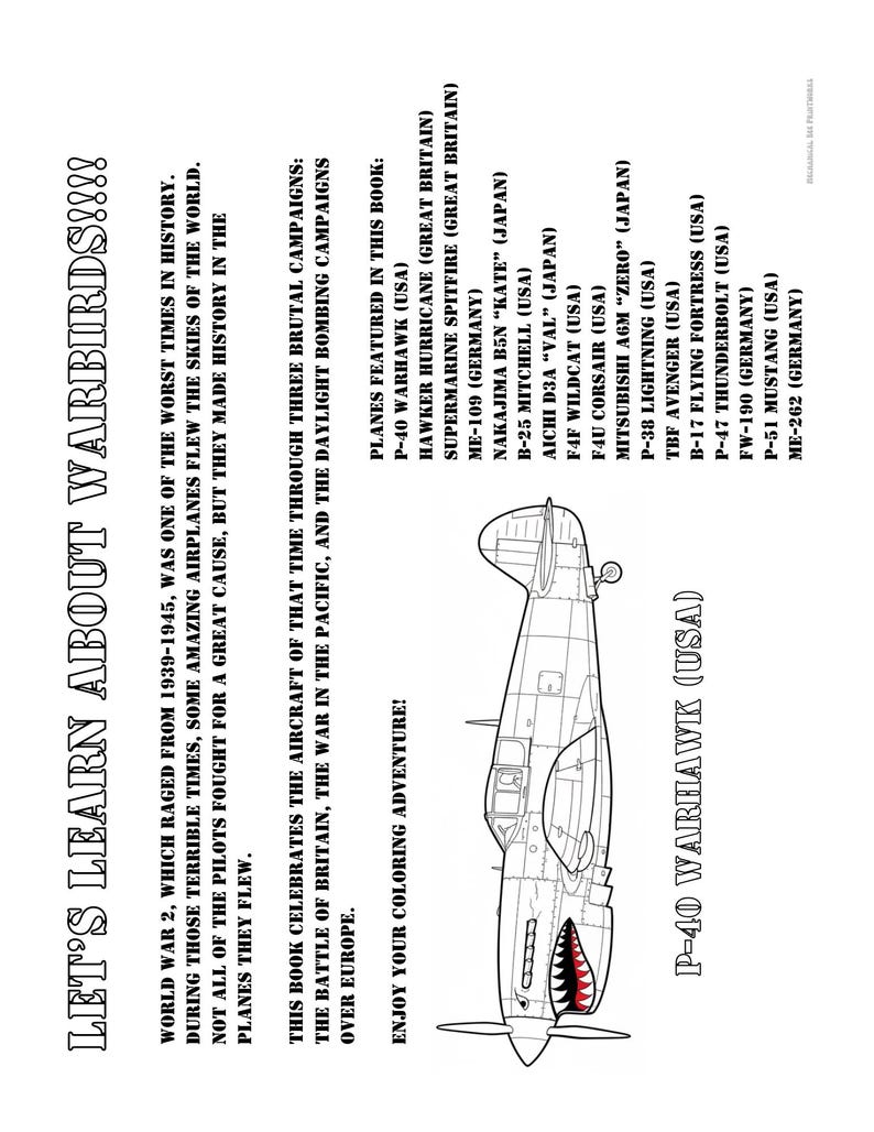 Warbird Historic Aircraft From World War 2 Coloring Pages for Kids and ...