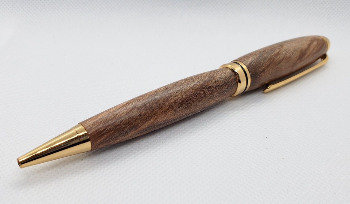 24kt Gold Plated Designer Pen, Black Ink Made From Spalted Maple Great ...