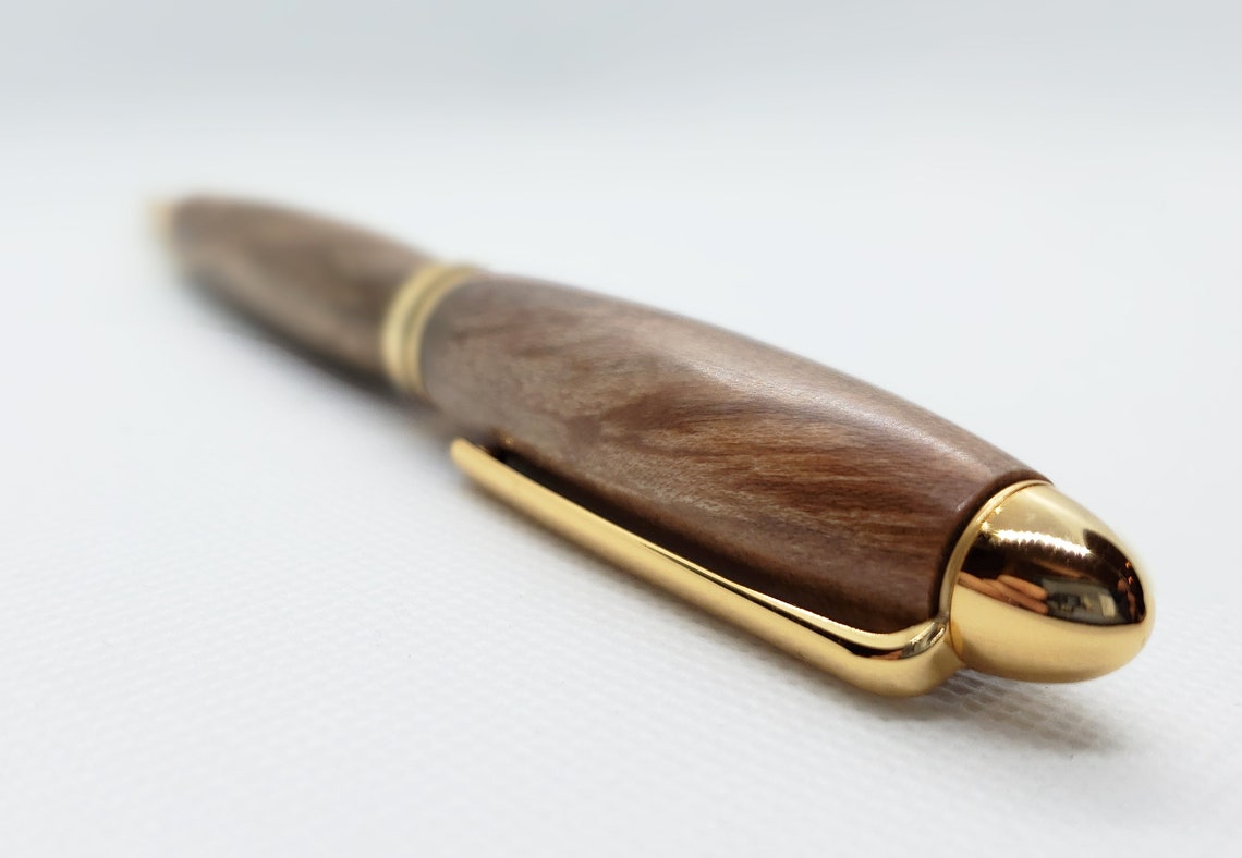 24kt Gold Plated Designer Pen, Black Ink Made From Spalted Maple Great ...