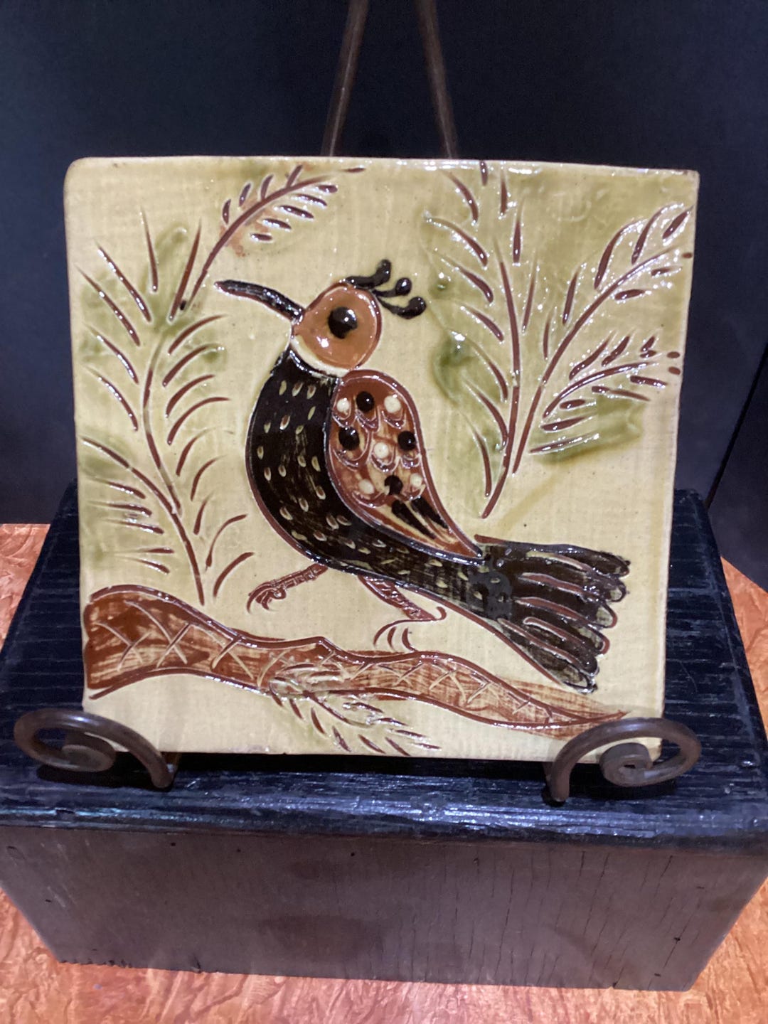 Redware Sgraffito Tile With Bird - Etsy