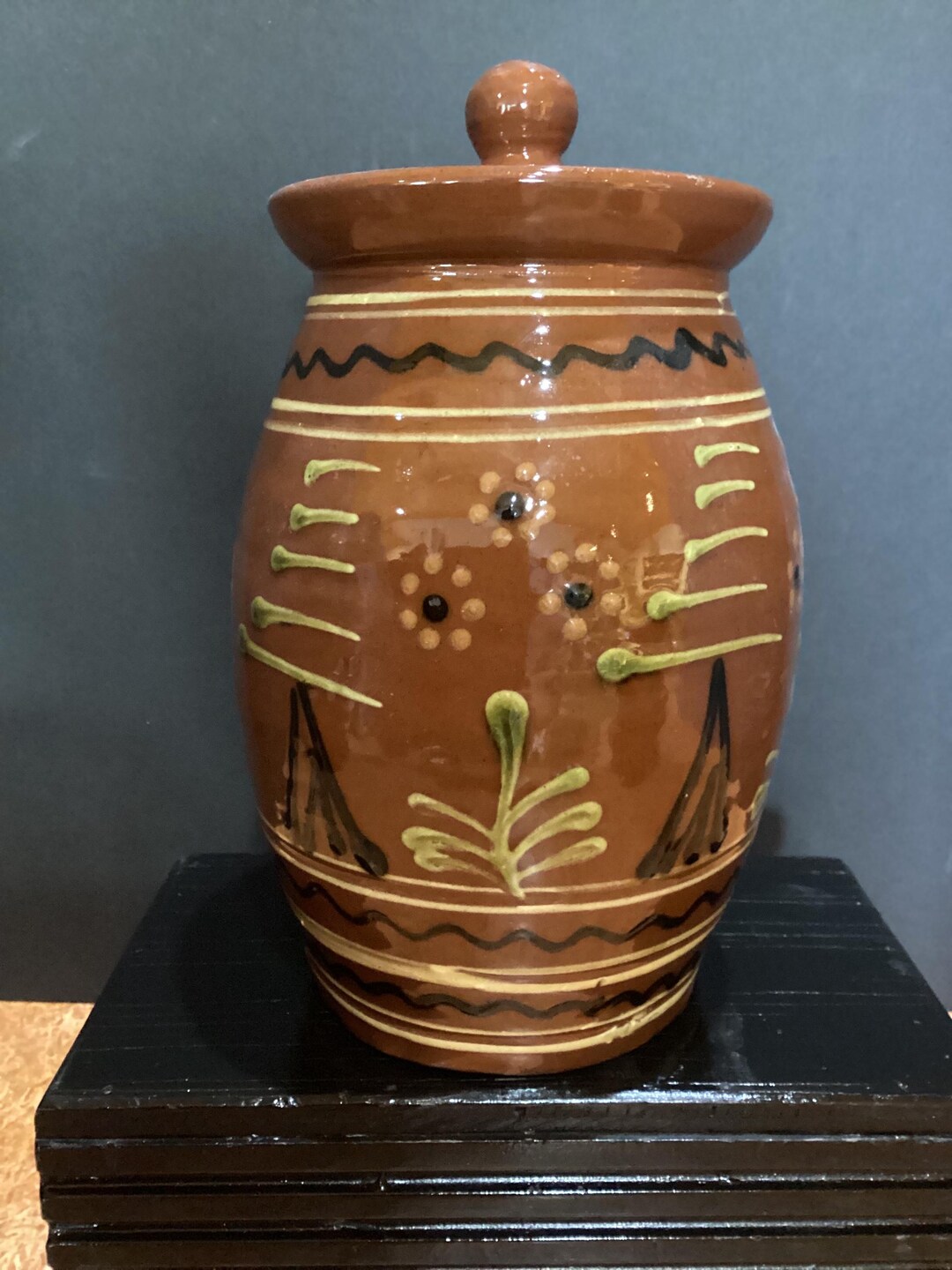 Redware Slip Trailed Canister - Etsy