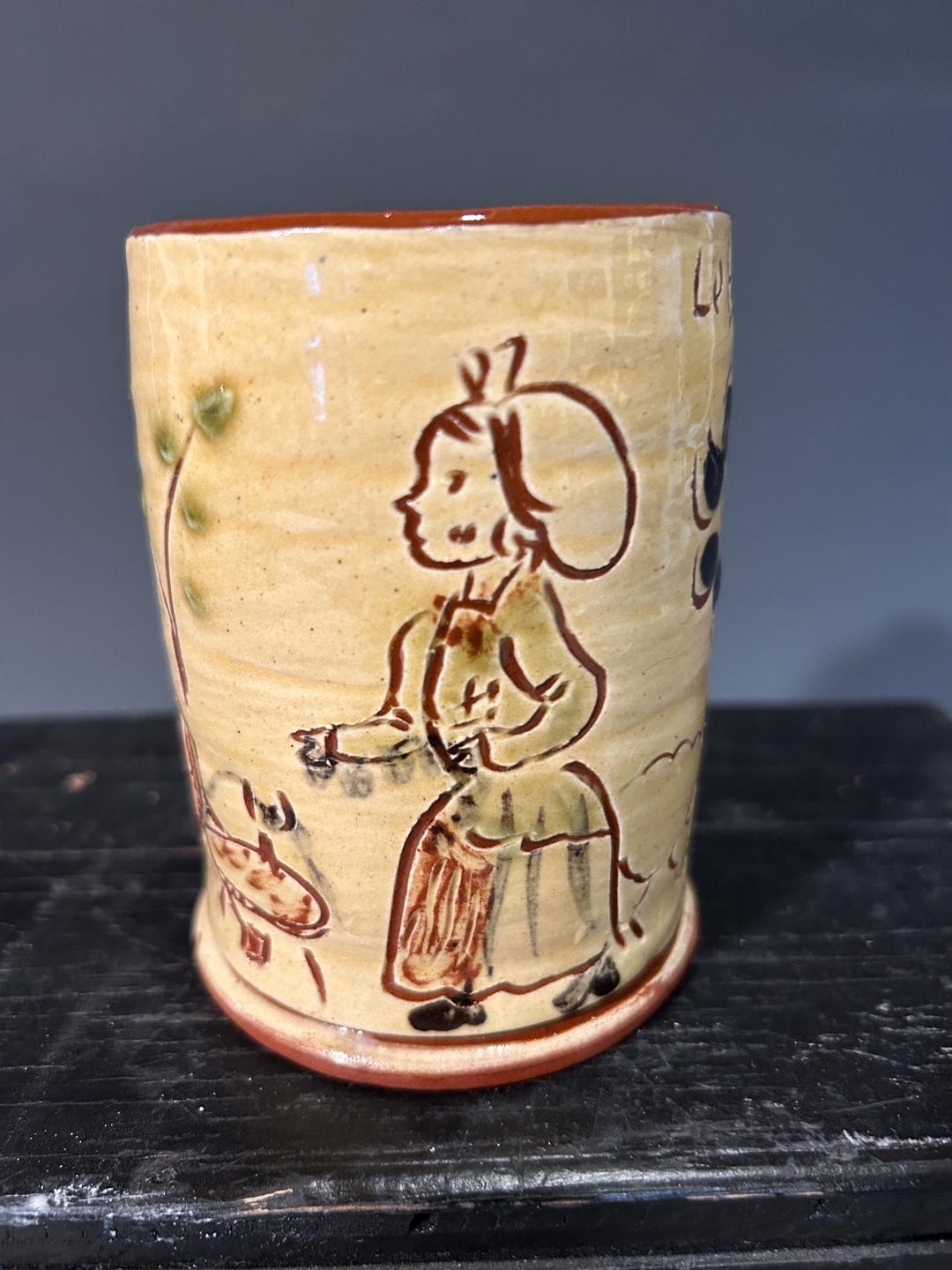 Redware Sgraffito Mug With Spinner - Etsy